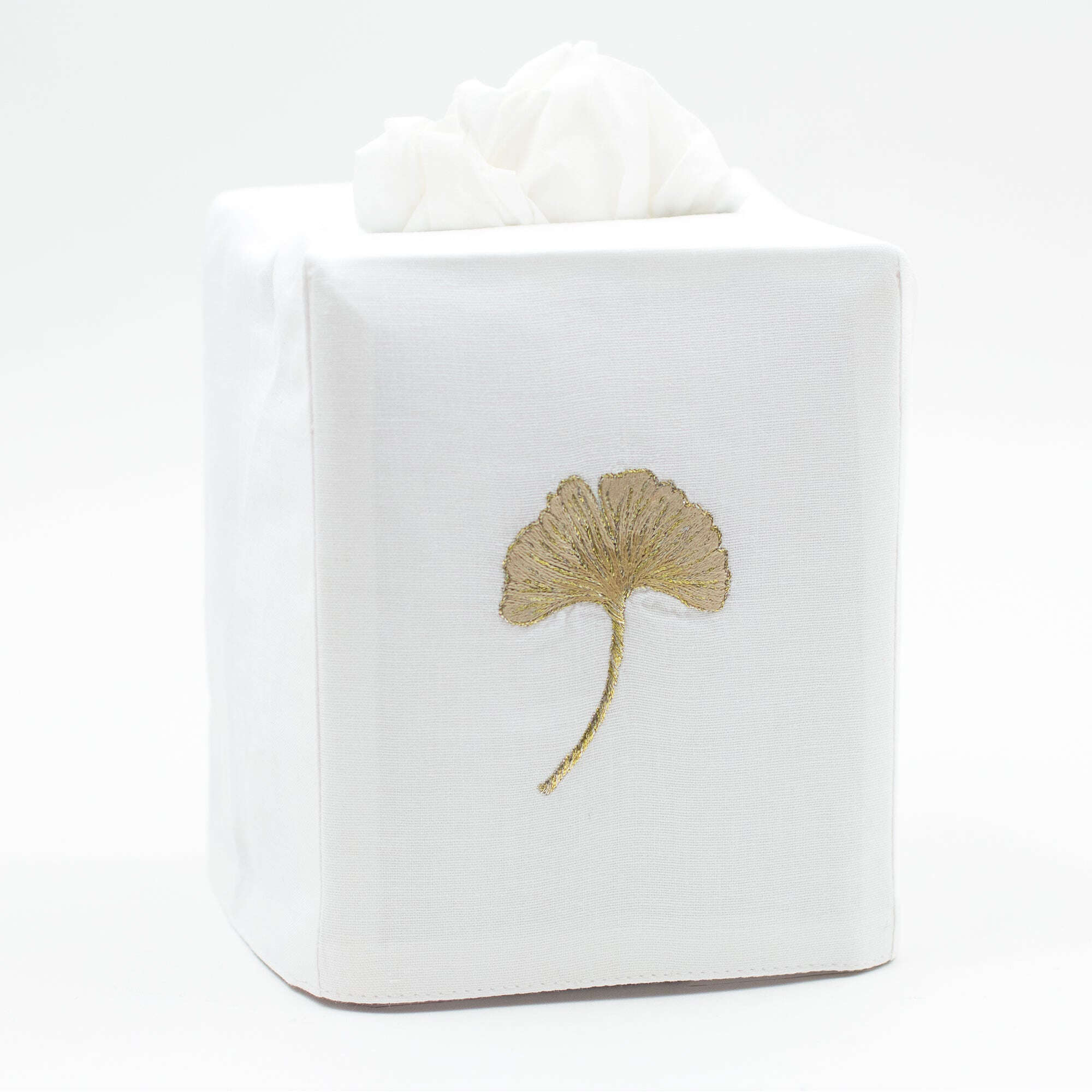 Ginkgo Gold Tissue Box Covers by Henry Handwork | Fine Linens
