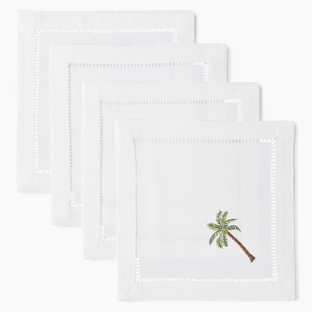 Palm Tree Modern Cocktail Napkins by Henry Handwork | Fine Linens
